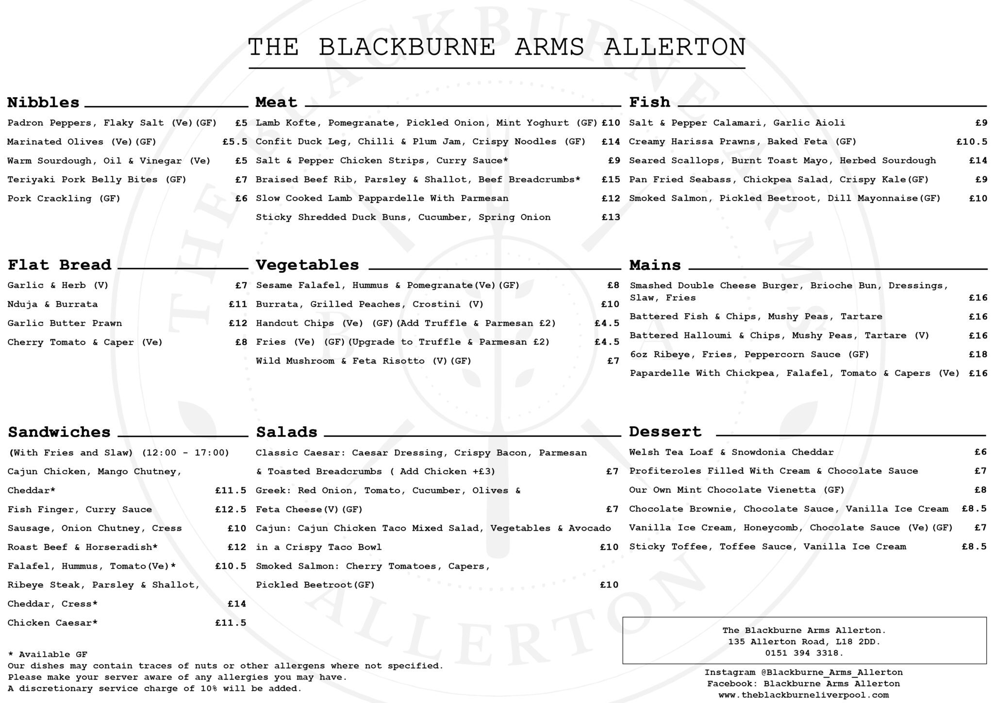 Menus – The Blackburne Arms